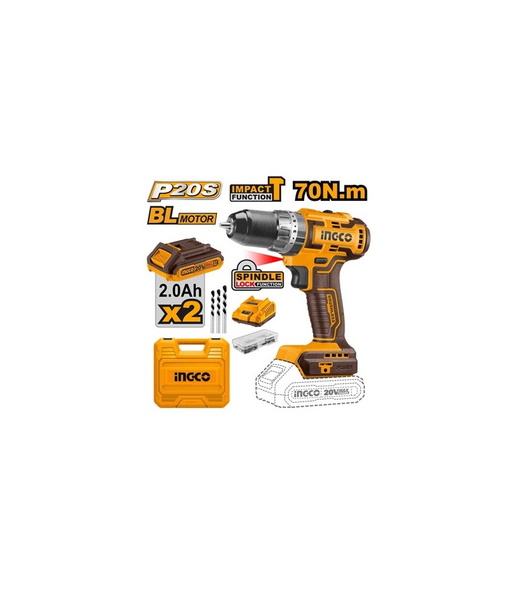 Ingco 20V Lithium Ion Cordless Brushless Impact Drill Set - Hardware ...