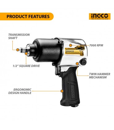 Ingco AIW12562 1/2" Square Drive Air Impact Wrench - Hardware Specialist