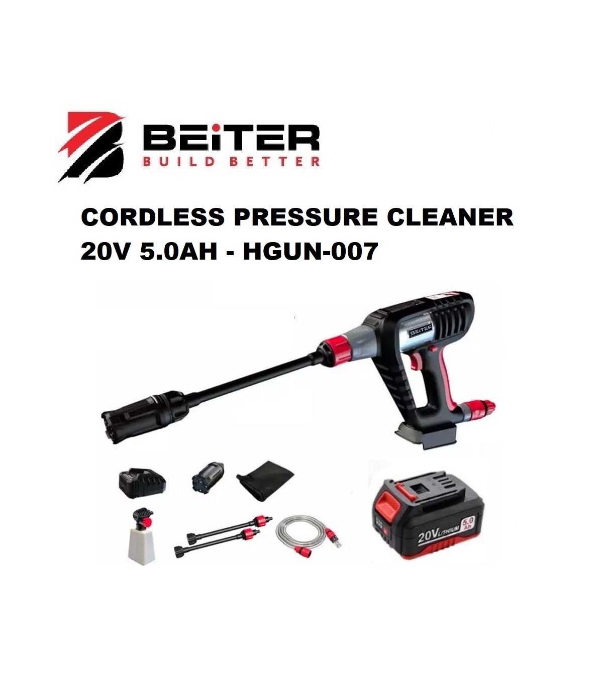 Beiter 20V Lithium-Ion Hydro Gun Car Wash Cordless Pressure Washer ...