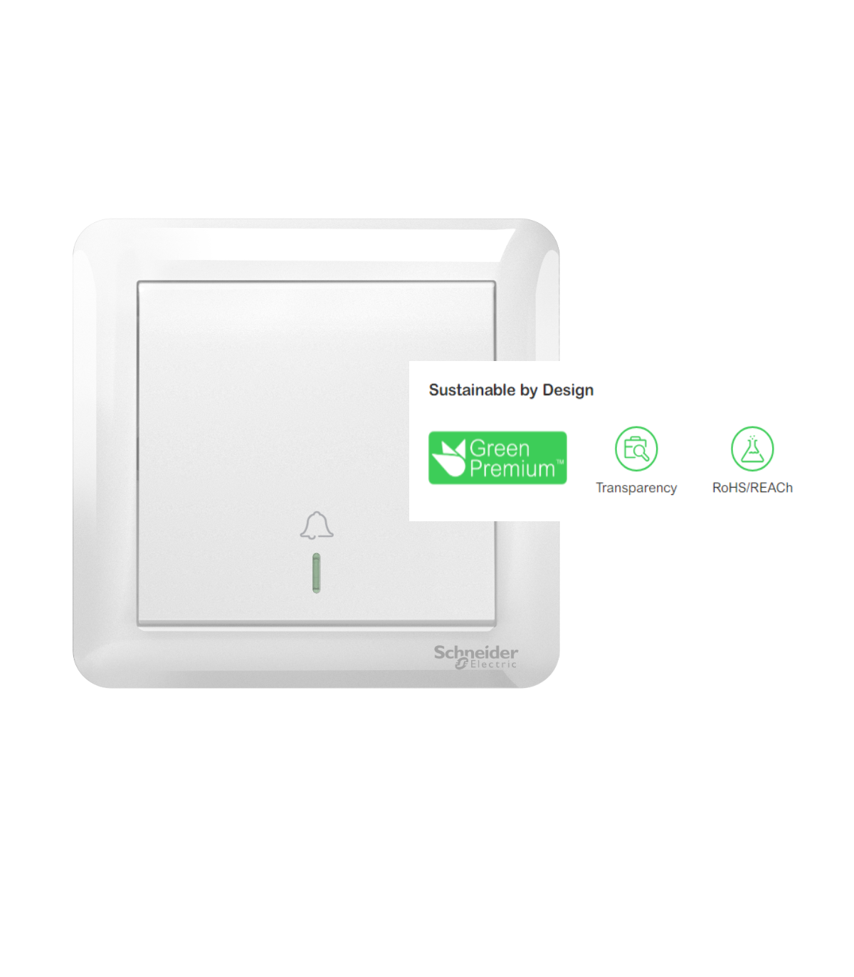 Schneider A3G31BBPB_WE_G11 10A 250V 1 Gang Bell Press Switch - White