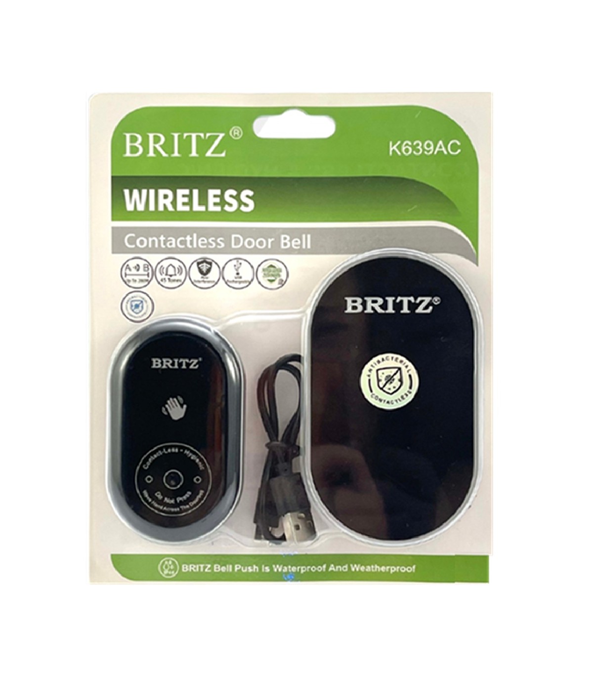 Britz K639AC Wireless Contactless Doorbell - Black - Hardware Specialist