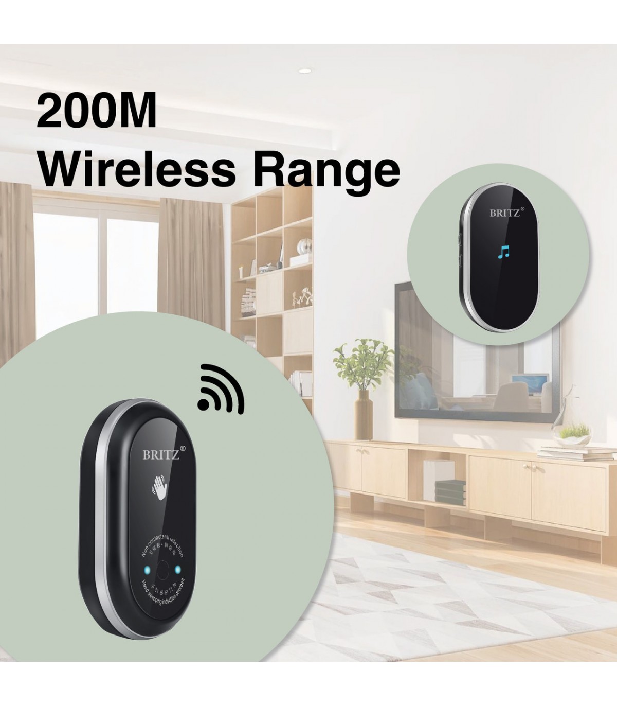 Britz K639AC Wireless Contactless Doorbell - Black - Hardware Specialist