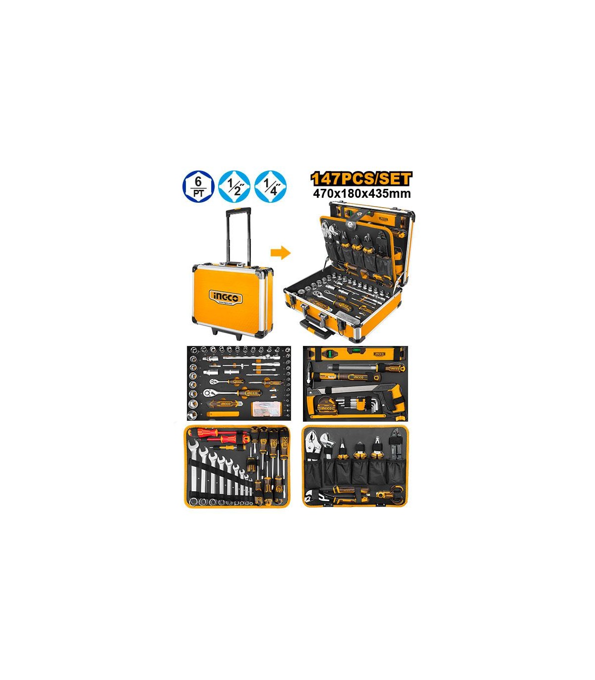 Ingco HKTHP21471 147 Pieces Aluminium Portable Hand Tools Set ...