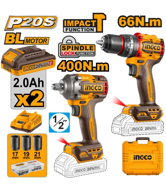 Ingco CIDLI20668 20V Max Lithium-Ion Compact Brushless Cordless Impact ...
