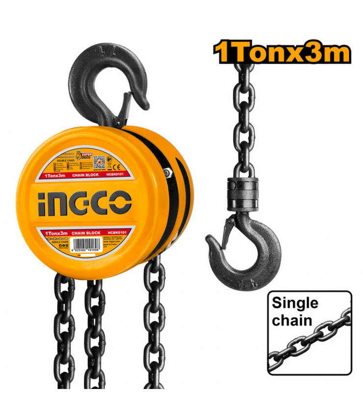 Ingco HCBK0101 Heavy-Duty 1 Ton Chain Block - Hardware Specialist