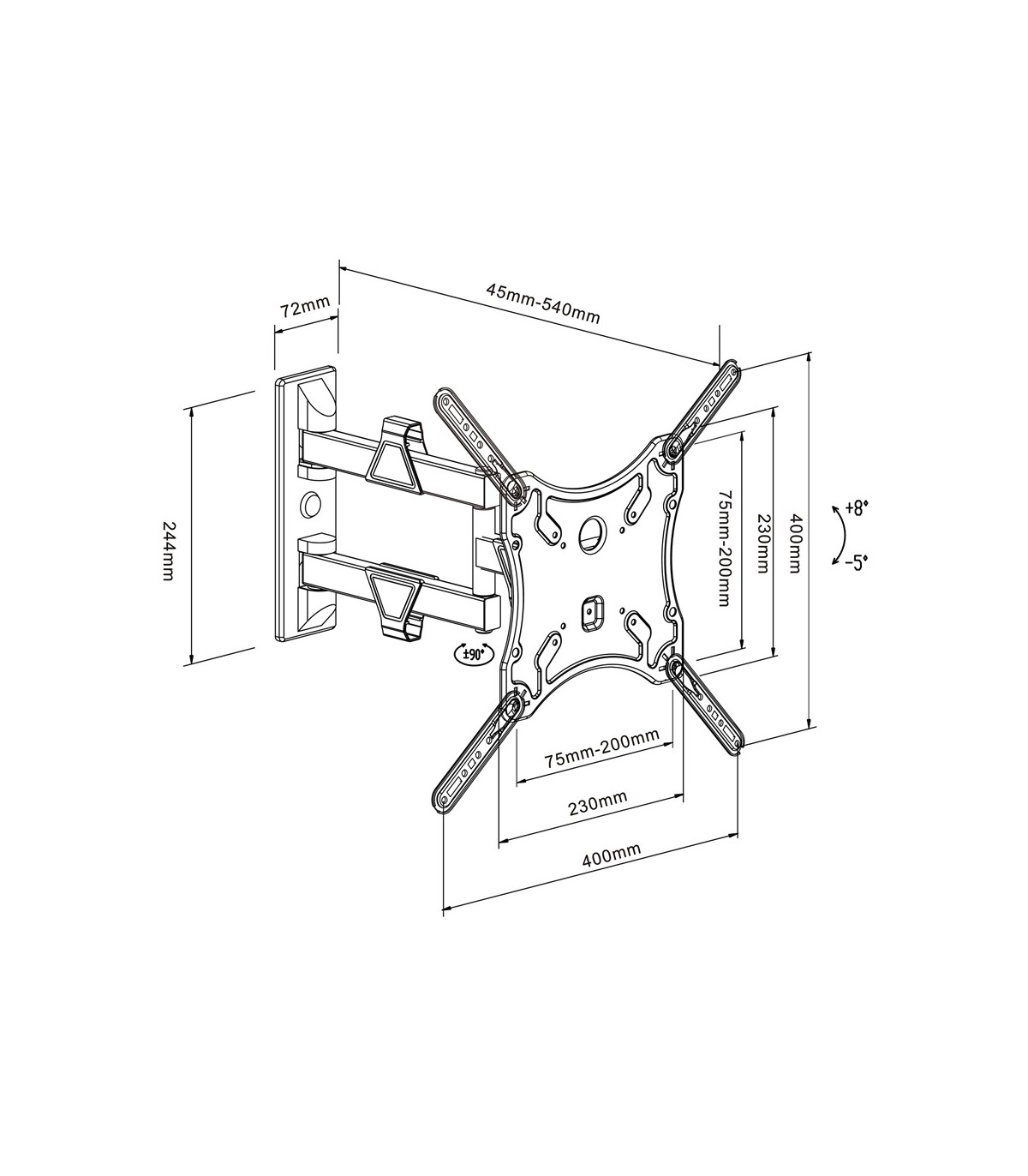Titan SGB294 26'' - 43'' Single Arm Swivel Mount TV Bracket - Hardware ...