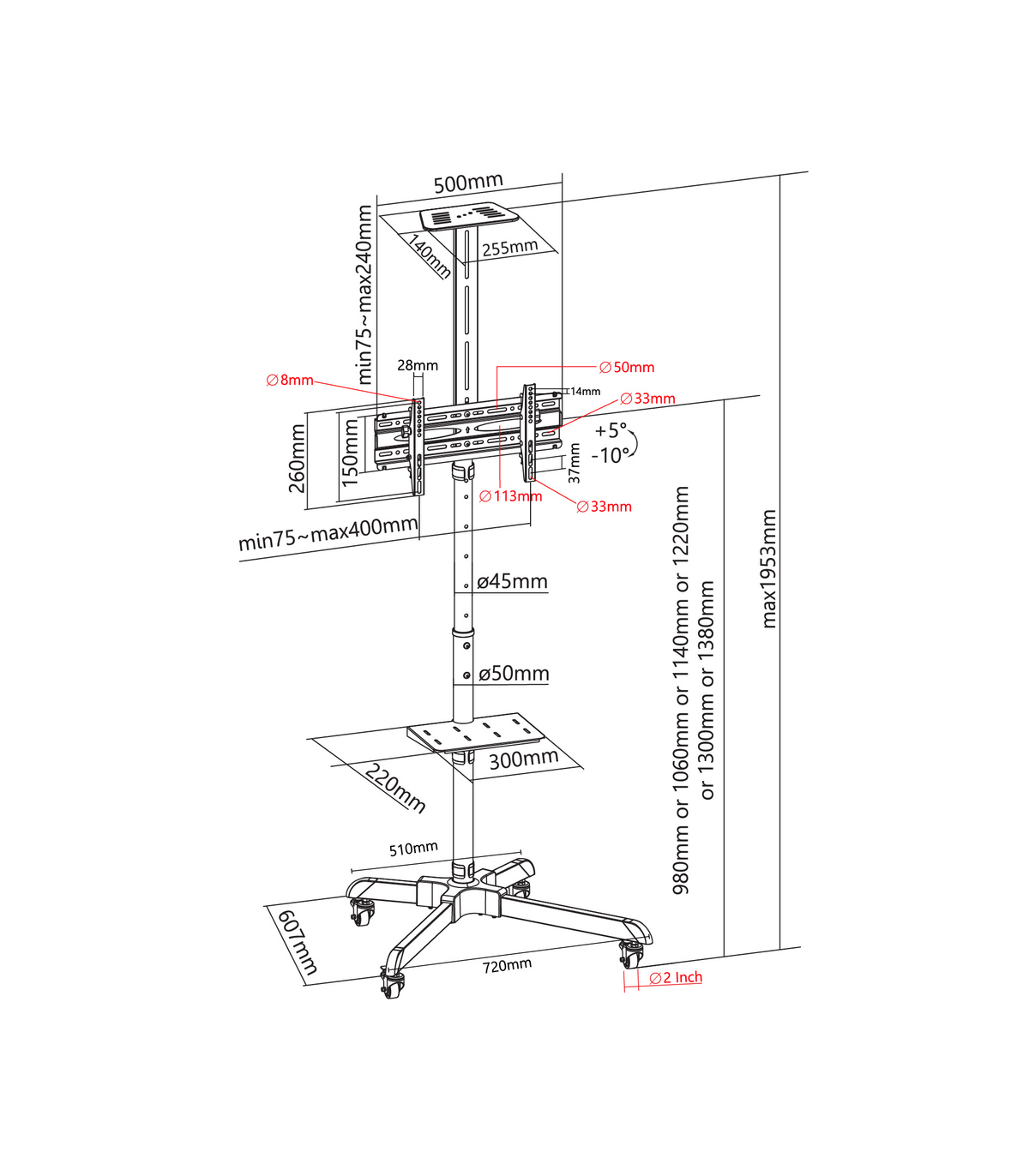 Titan SGB113 360° Swivel Heavy-Duty Mobility Stand TV Bracket ...
