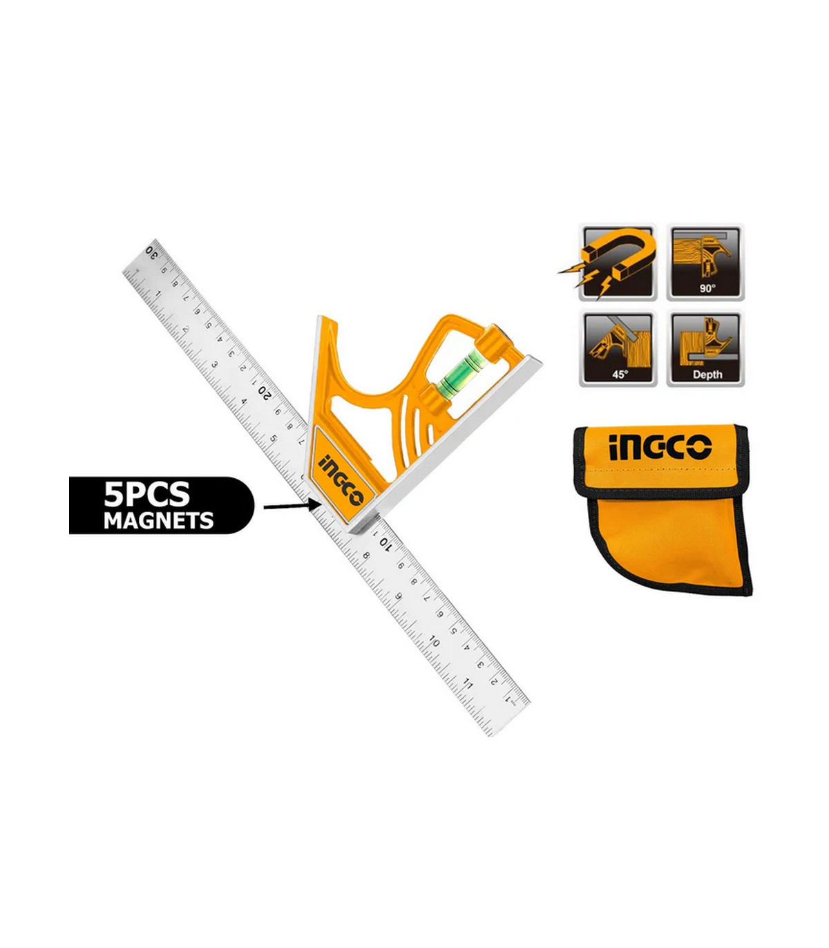 Ingco HSR530255 12" 300mm Magnetic Lock Combination Square - Hardware ...