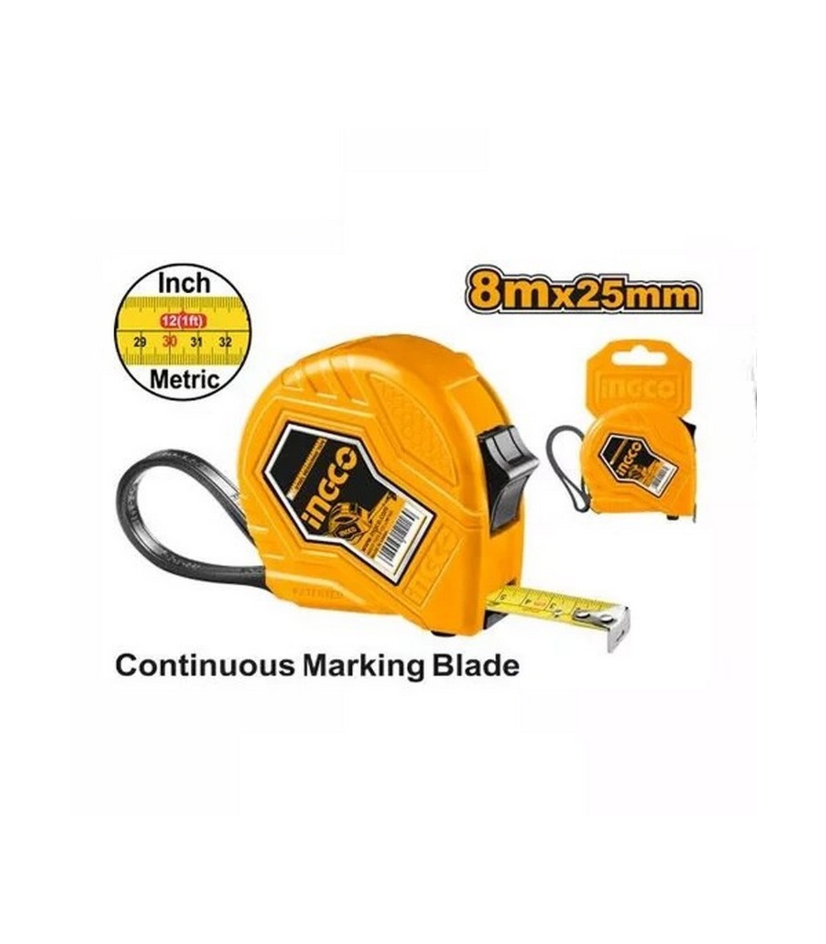 Ingco HSMT0838 8 x 25mm Steel Blade Lock System Measuring Tape ...