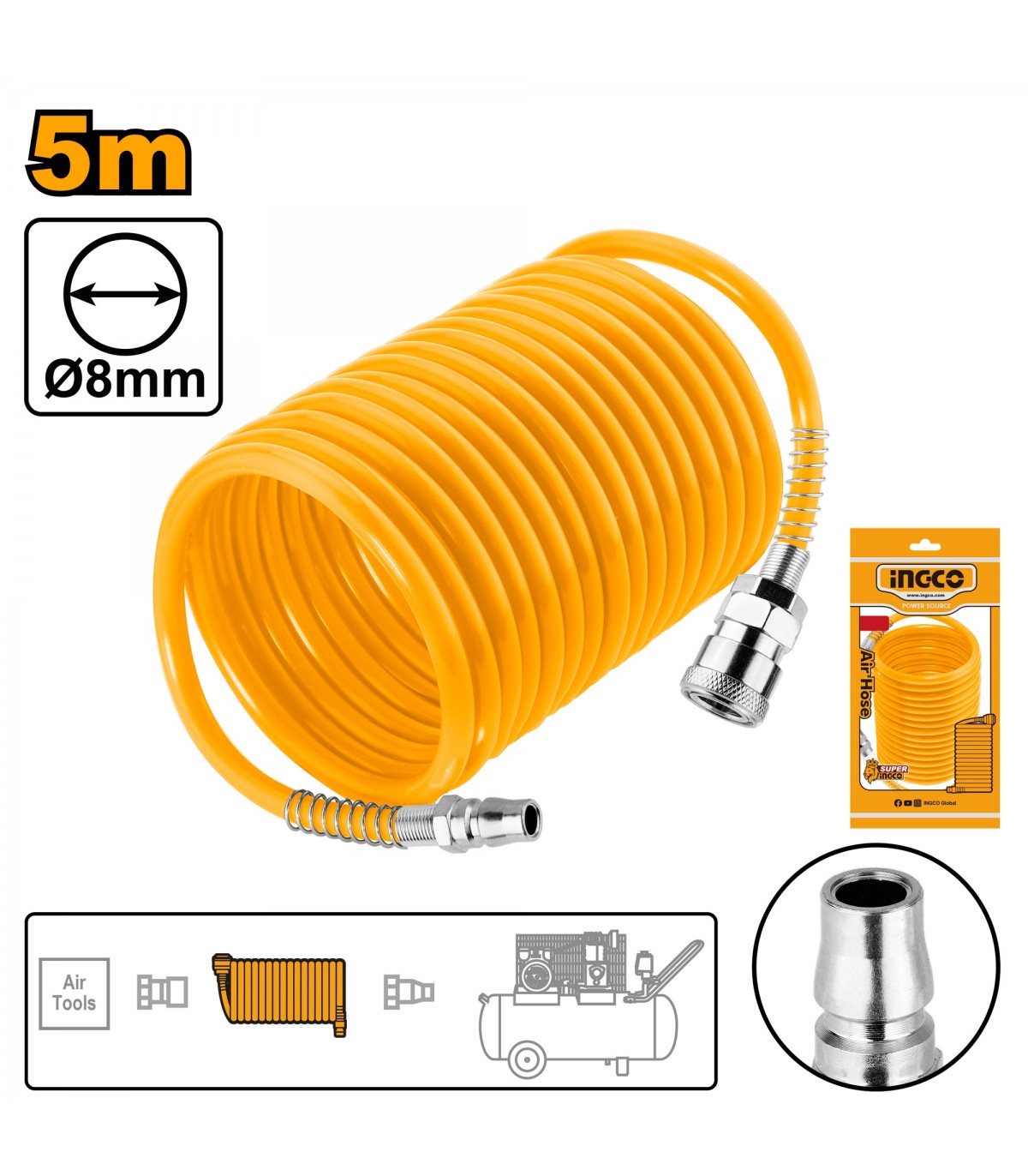 Ingco AH1051-3 5m Nitto Type Flexible Connector Air Hose - Hardware ...