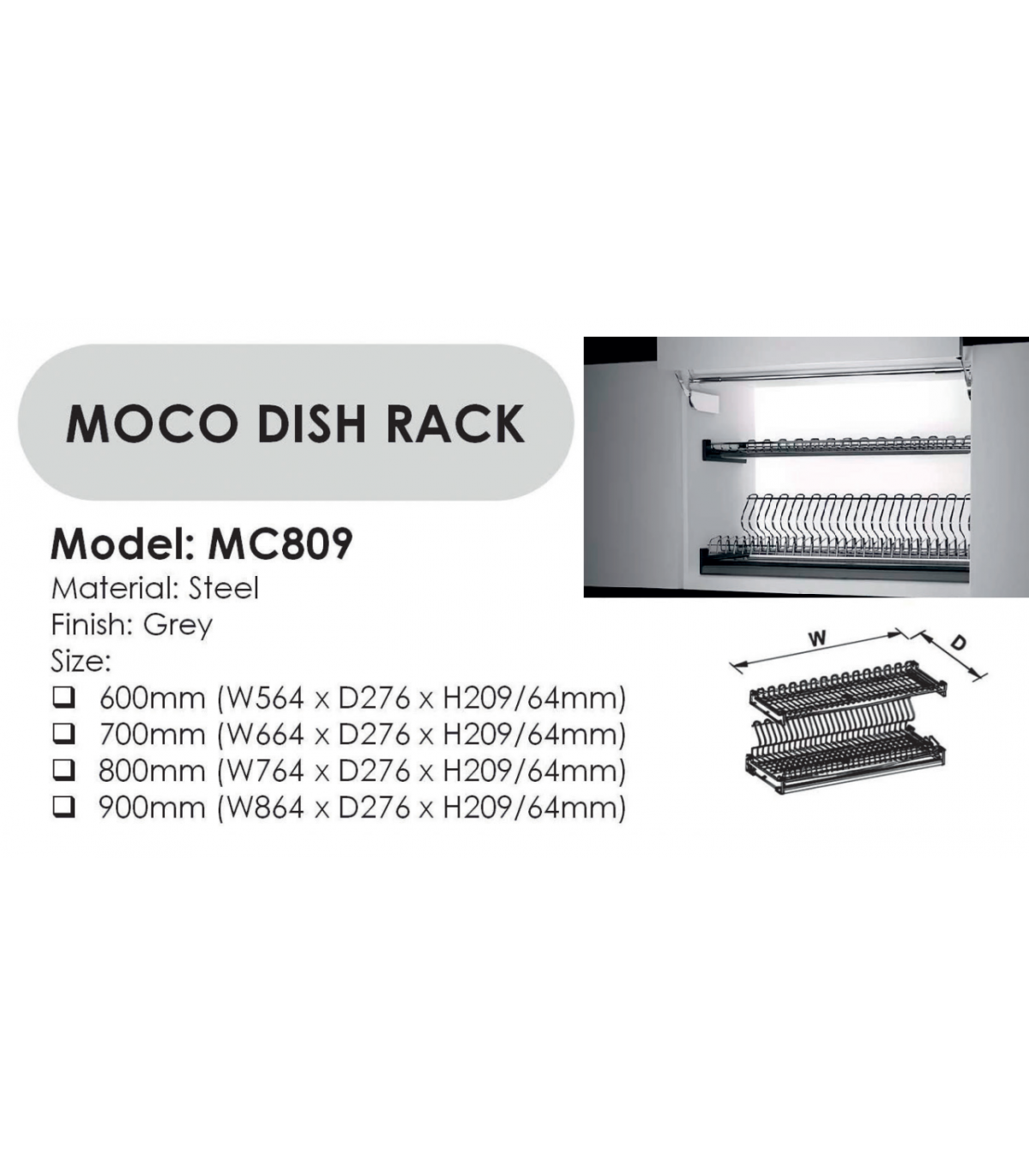 Moco MC809 Stainless Steel Dish Rack - Grey - Hardware Specialist