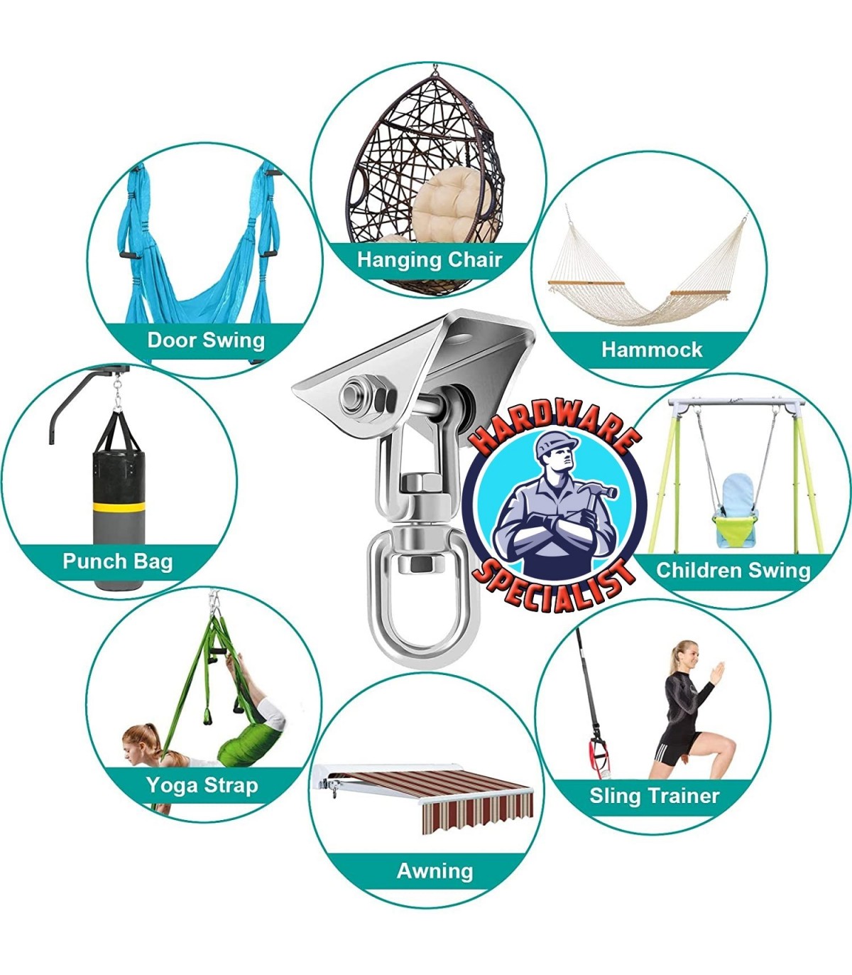 304 Stainless Steel 360° Swing Hook 350kg – Hardware Specialist