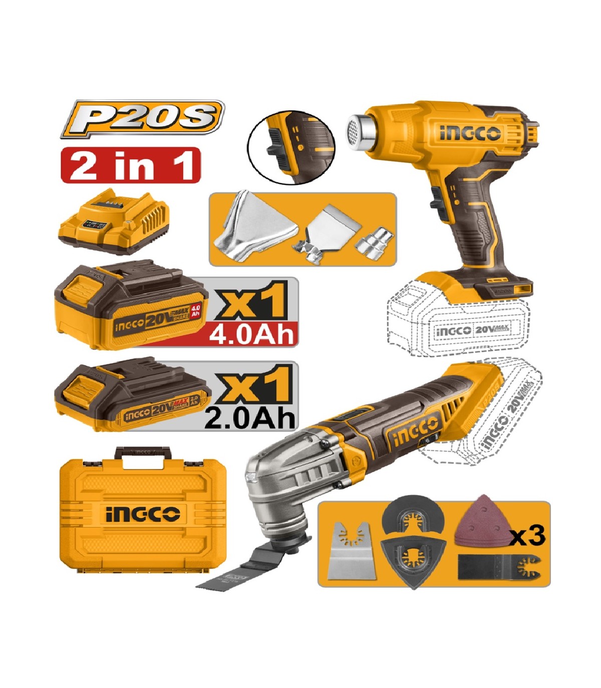 INGCO COSLI230703 20V Combo Multi-Tool & Heat Gun | Hardware Specialist