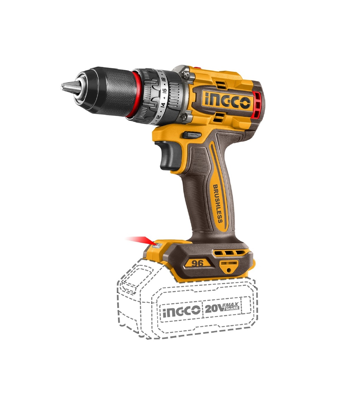 Ingco CIDLI20968 20V Brushless 96Nm Impact Drill Set | Hardware Specialist