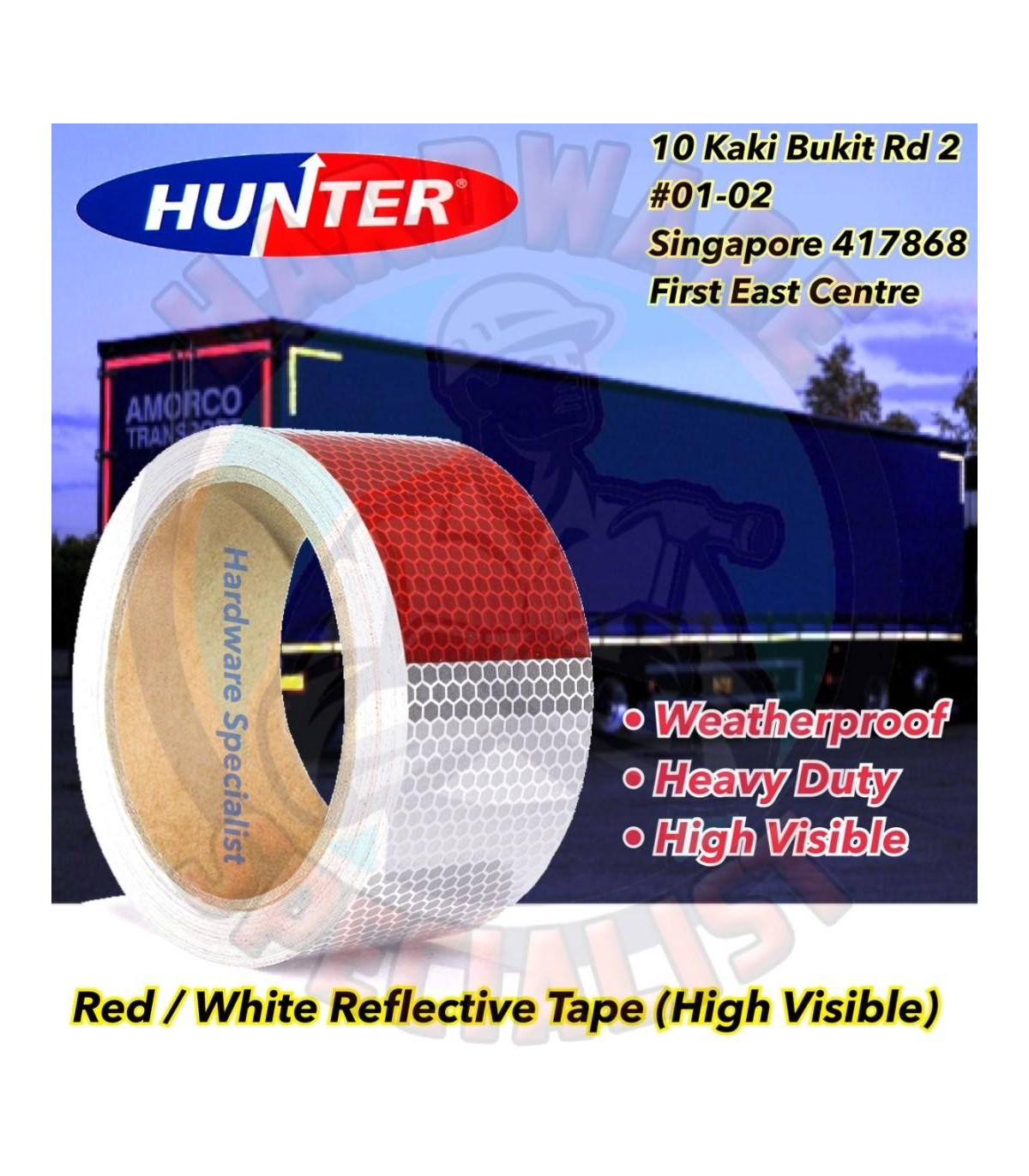 Hunter Highly Visible Safety Reflective Tape (Red / White)