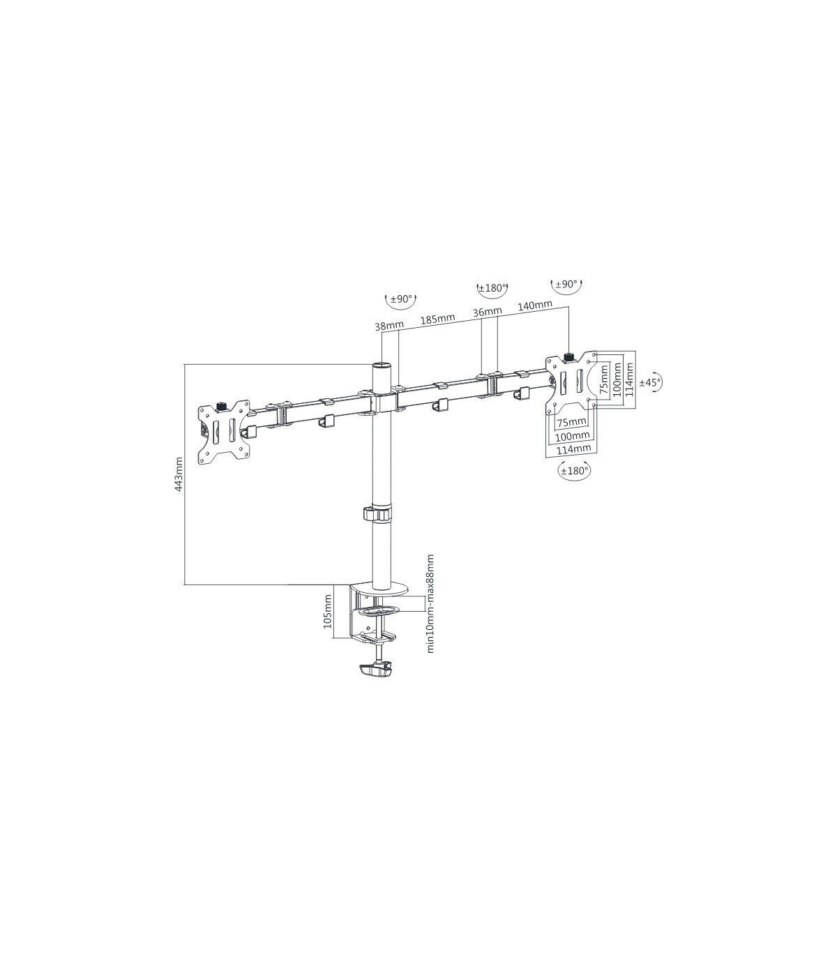 Titan SGB332 13'' - 32'' Dual Monitor Mount TV Bracket - Black ...