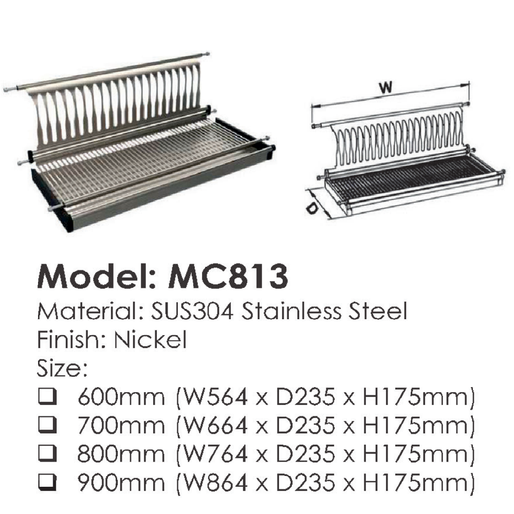 Moco MC813 SUS304 Stainless Steel Single Layer Dish Rack - Nickel